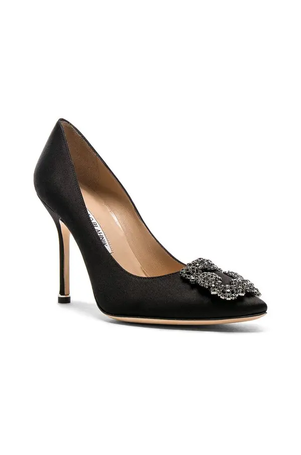 Manolo Blahnik Hangisi 105 Satin Pumps - Black Satin | Editorialist